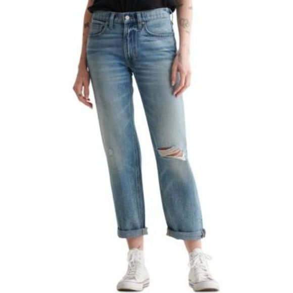 Lucky Brand | Jeans | Cotton Ripped Cuffed Boyfriend Jeans In Mist ...